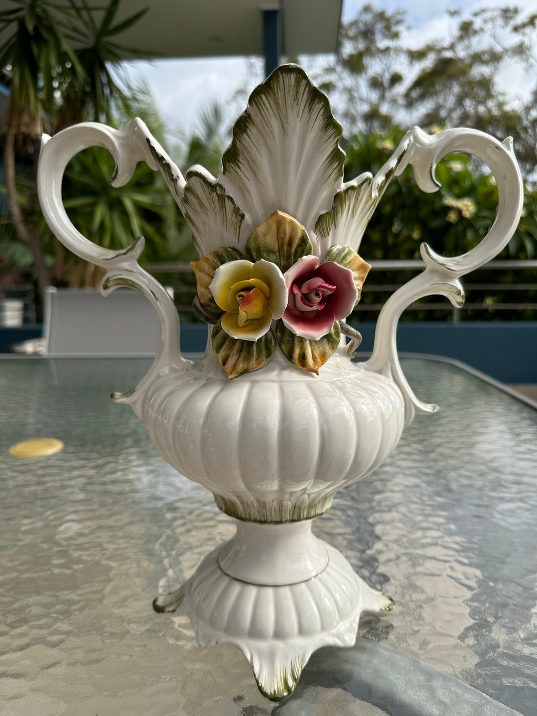 Capodimonte Bassano Made in Italy Italian Ceramic Urn Vase With Roses ...