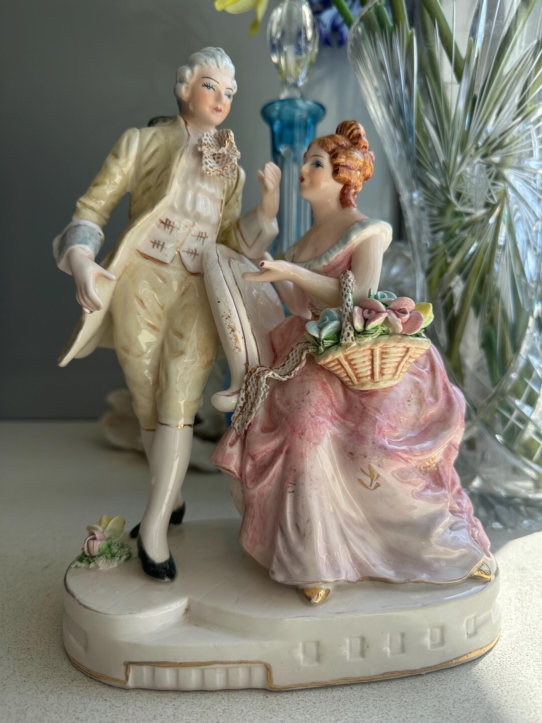 Romantic Ceramic Figurine, Courting Couple, Hand Painted Lady and Man ...