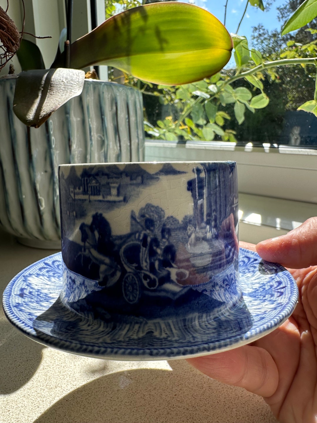 Cauldon Arcadian Chariots Staffordshire Pottery Blue White Earthenware ...