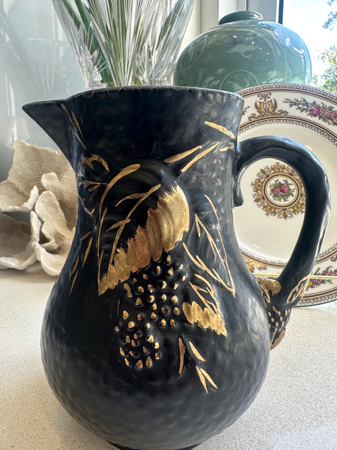 Wade Bramble Design - Black Velvet Hand Painted Jug Adorned With Gold ...