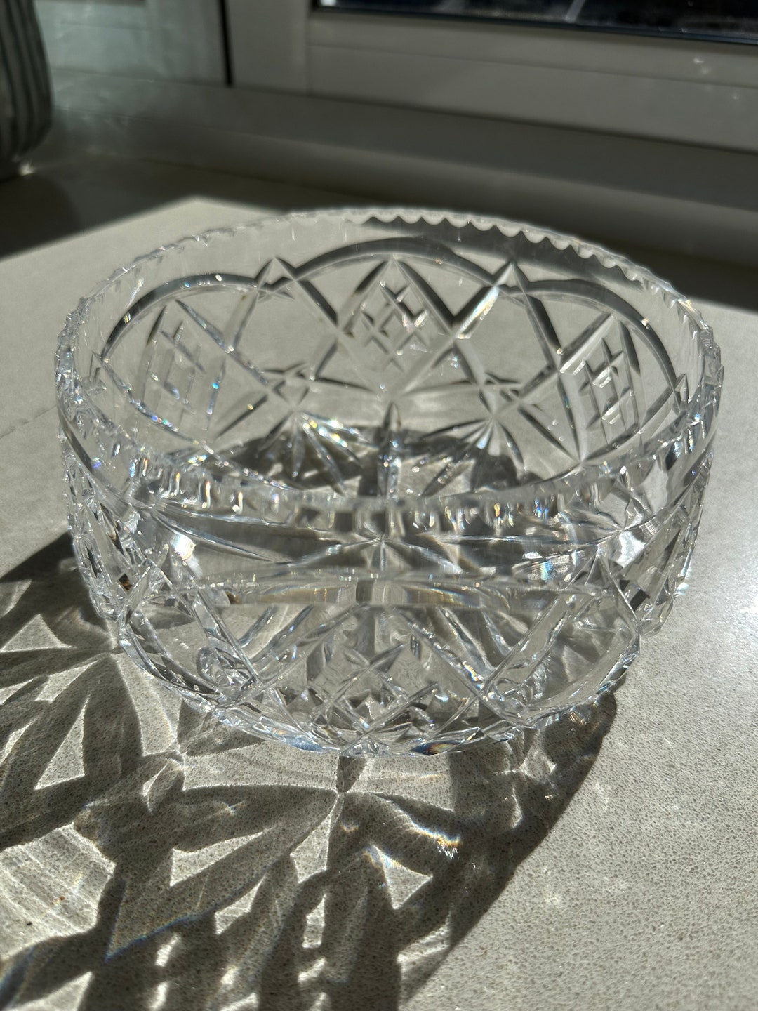 Vintage Cut Crystal Bowl Smooth Edge Diamond Patterns, Vintage ...
