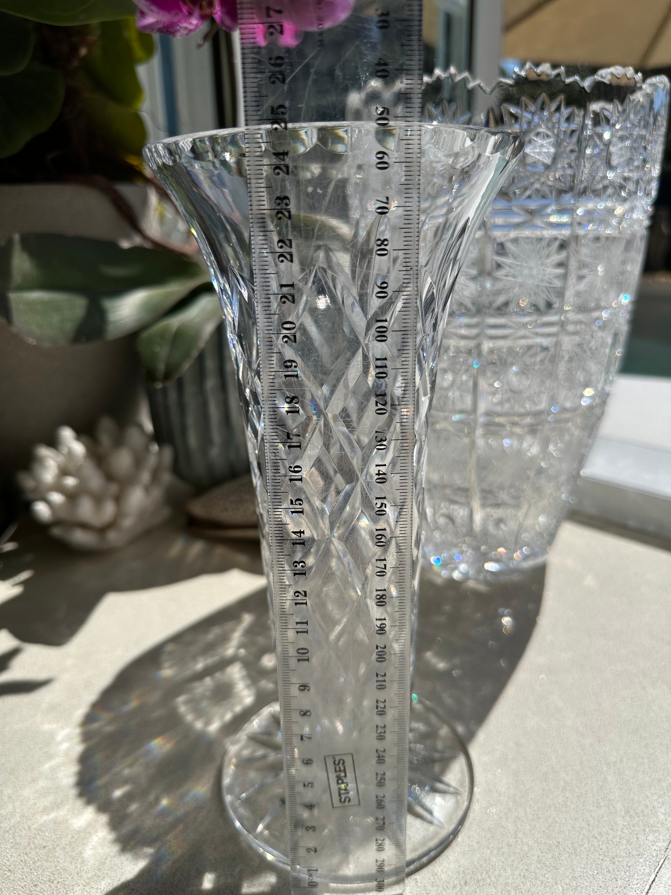 Vintage Slender Deep Cut Crystal Vase Scalloped Rim - Etsy