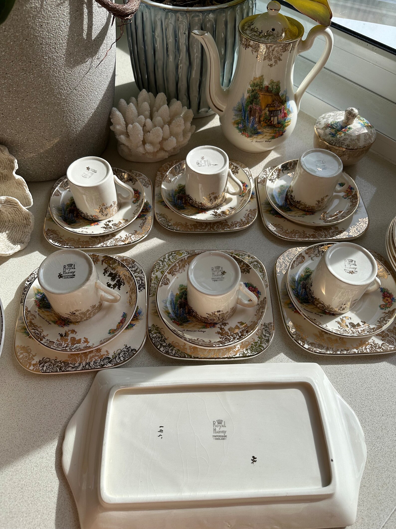 Vintage Royal Harvey Coffee Set: Somerset Cottage Staffordshire England ...