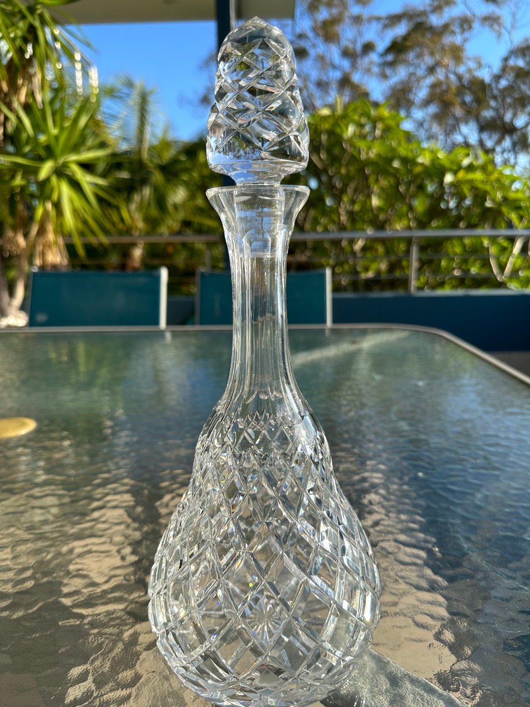 Vintage Crystal Wine Decanter: Heavy Genie Bottle With Acorn Stopper - Etsy