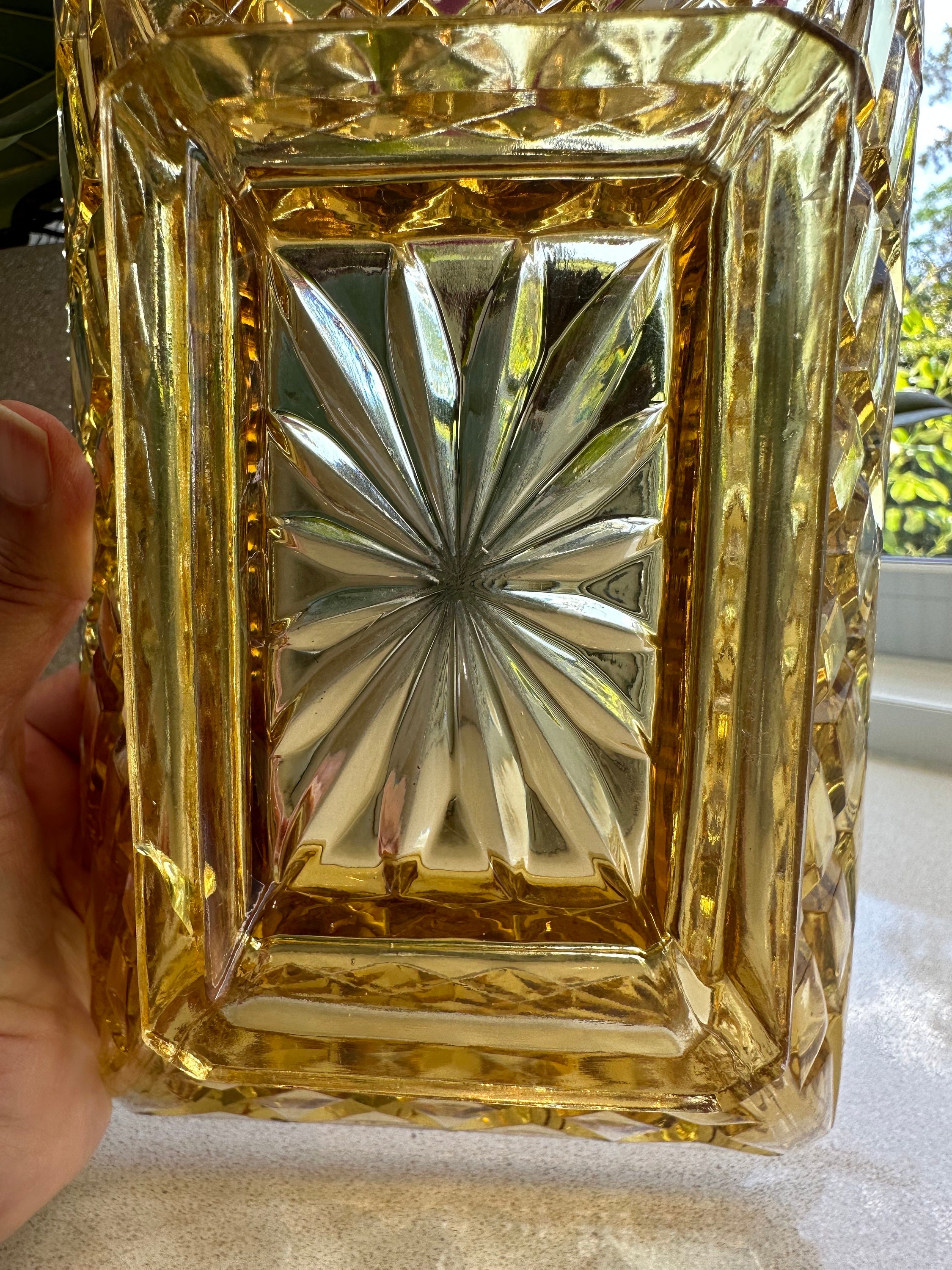 Art Deco Amber Depression Glass Bowl Diamond Pattern Pedestal - Etsy