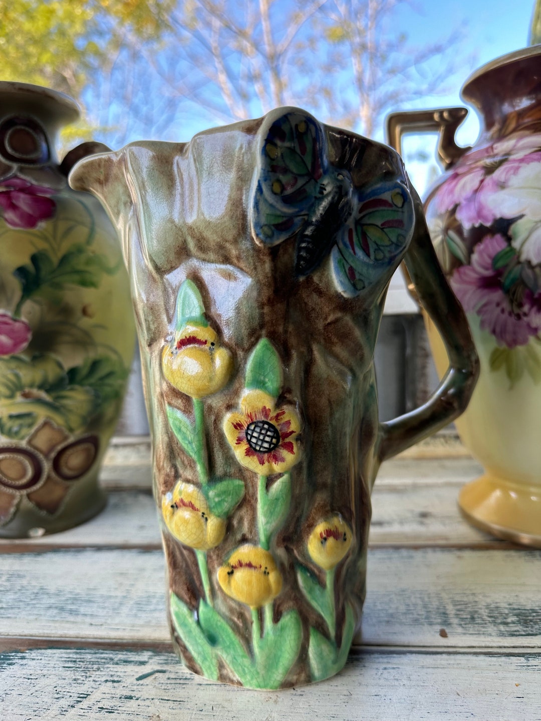 Majolica Art Deco Pottery E (edward) Radford Butterfly Ware Pitcher ...