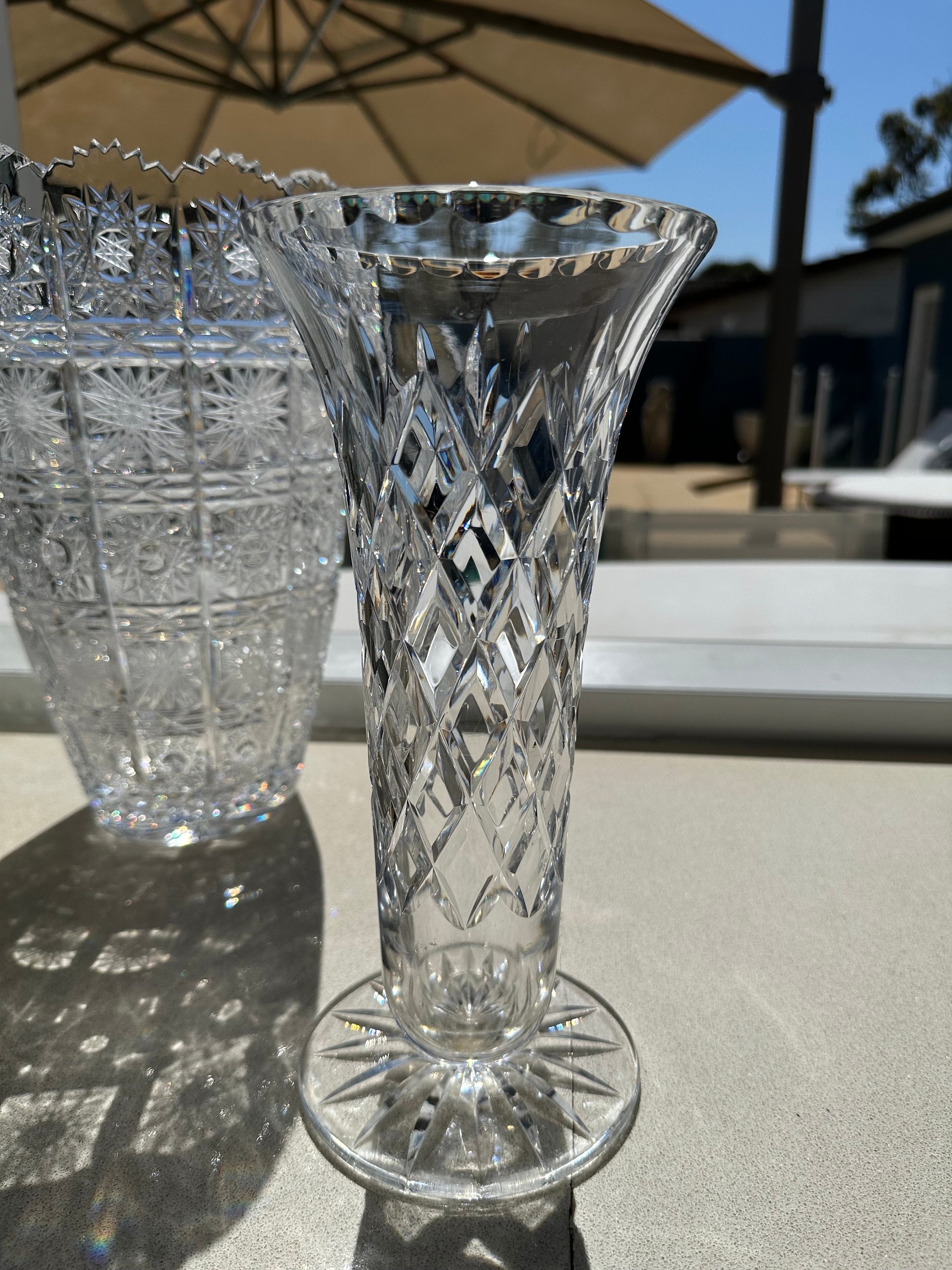 Vintage Slender Deep Cut Crystal Vase Scalloped Rim - Etsy