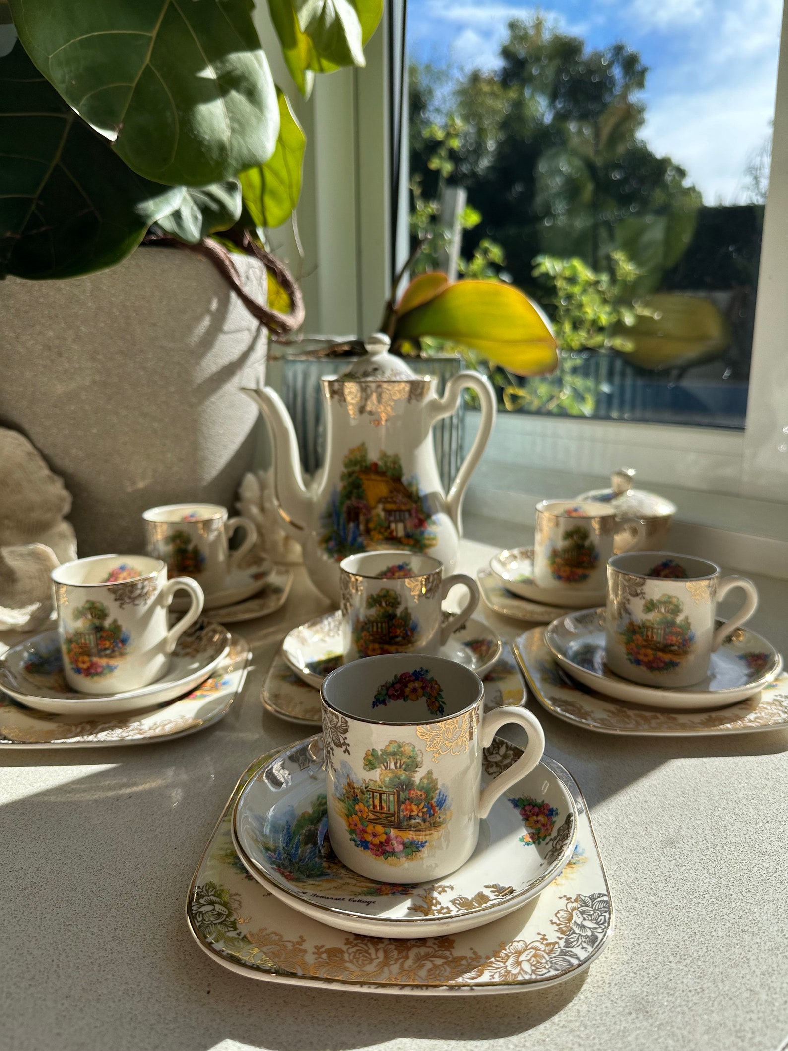 Vintage Royal Harvey Coffee Set: Somerset Cottage Staffordshire England ...