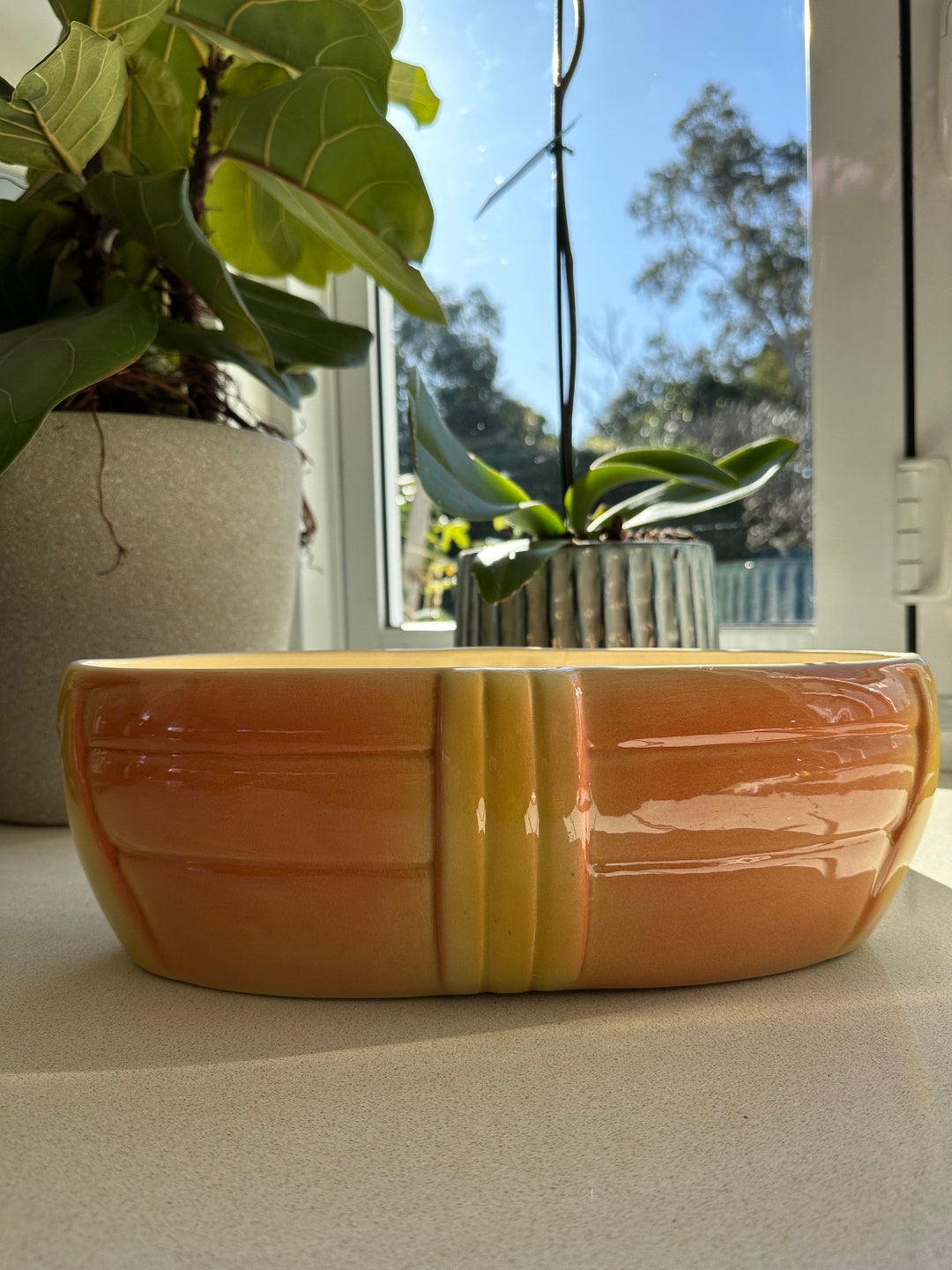 Pates Basket Pottery Vase, Sydney Australia Vintage Pottery Vase Orange ...