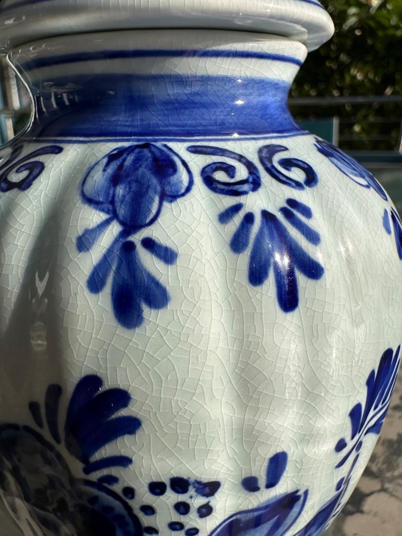 Blue White Delft Blauw Pottery Potiche: Blue Floral Lidded Jar ...