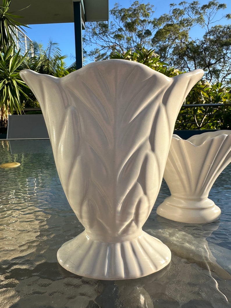 Vintage 1940 Art Deco Vases, Beswick White Glazed Pottery Vases, Set of ...