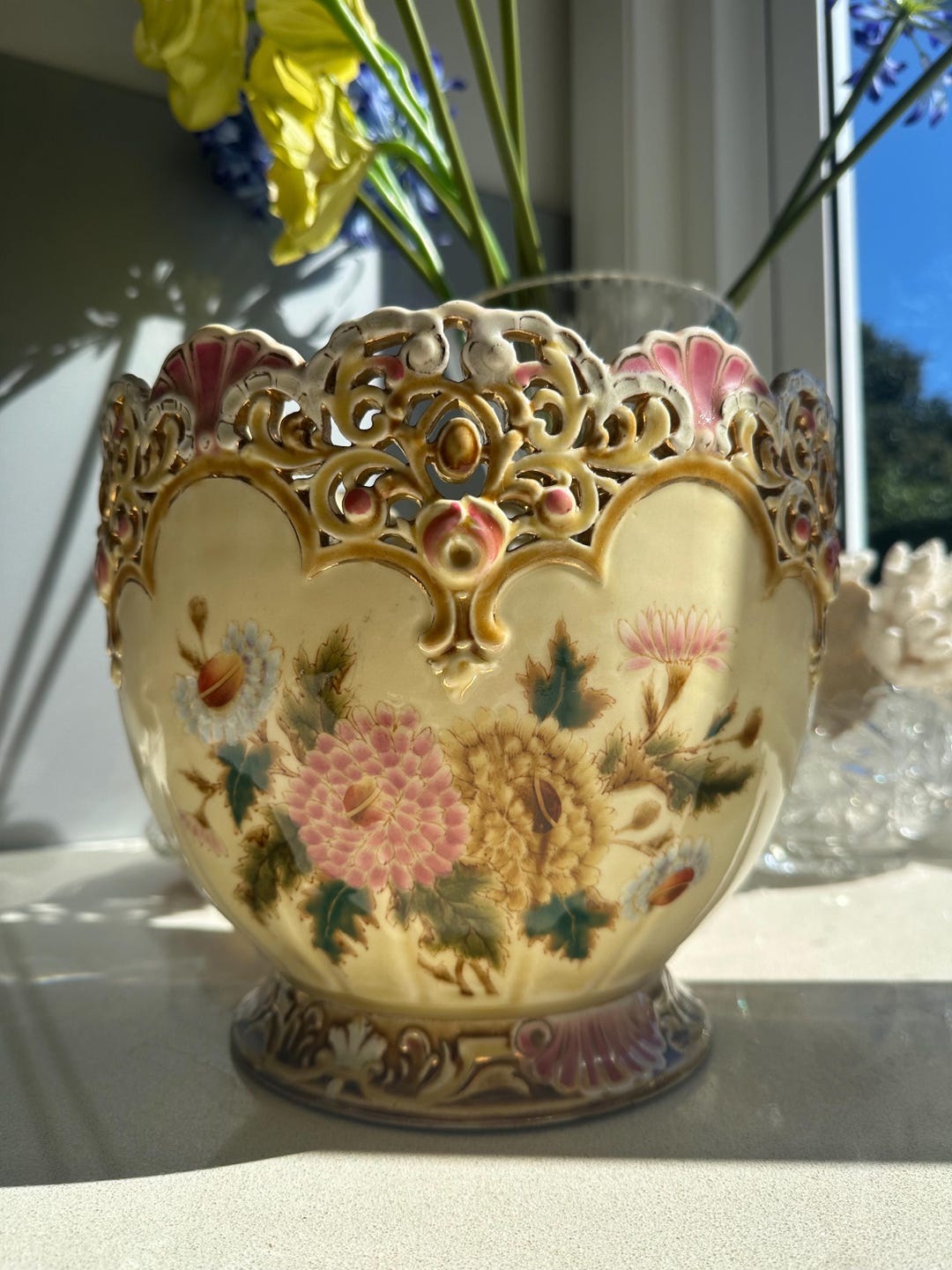 Antique Zsolnay Art Nouveau Jardiniere Planter Pot: Hand-painted Floral ...