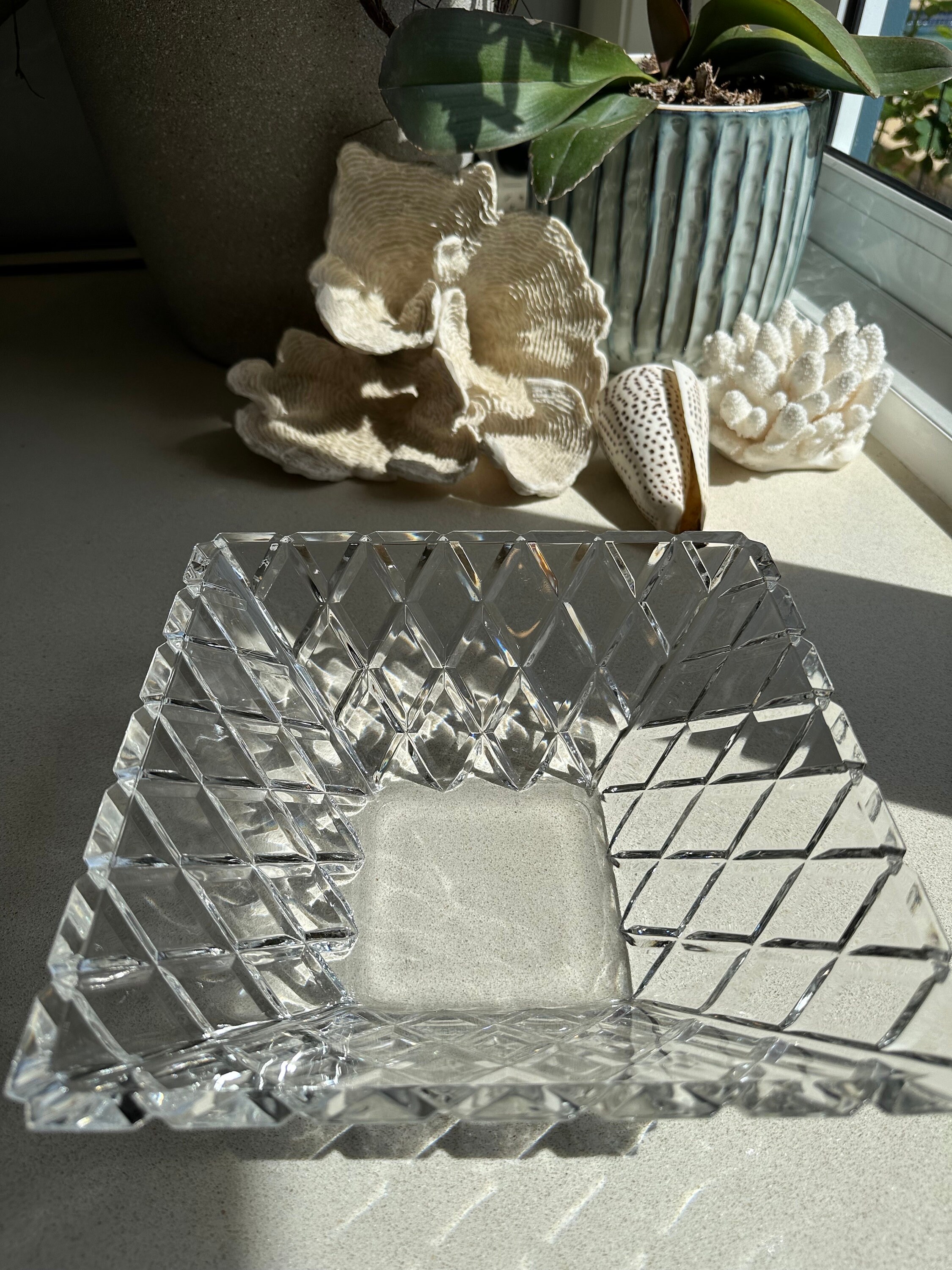 Vintage Square Cut Diamond Pattern Crystal Bowl - Etsy
