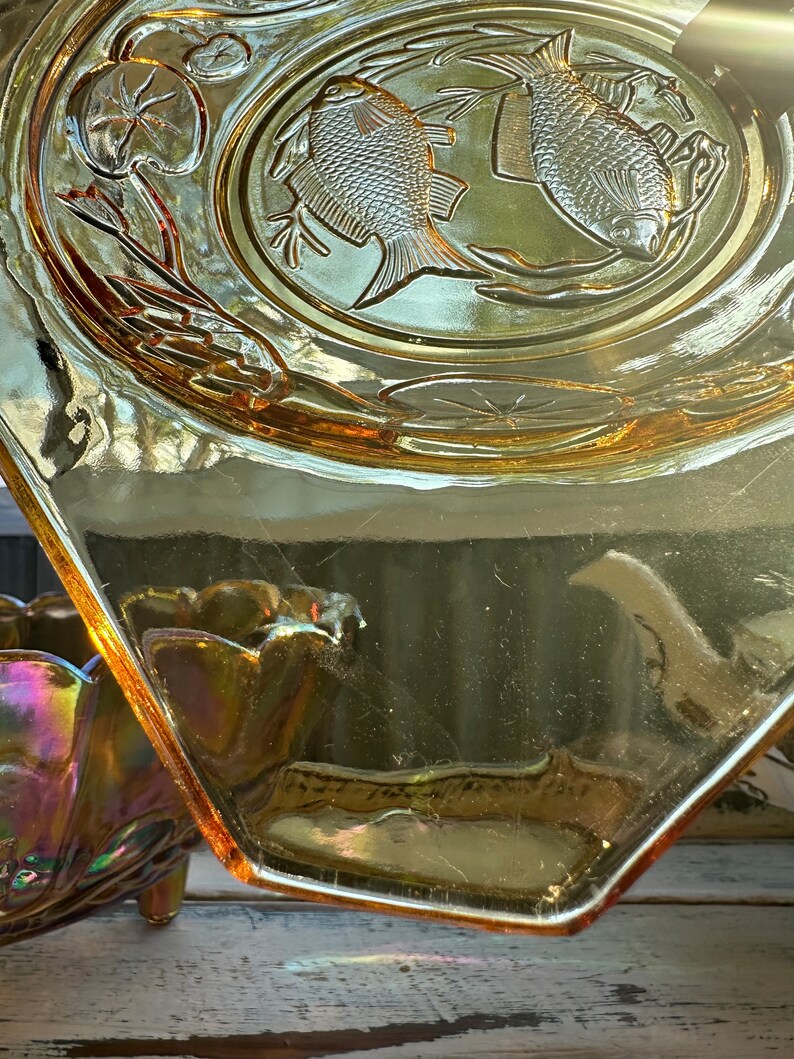 Bagley Glass Art Deco Amber Glass Plate With Carp/fish Design - Etsy UK