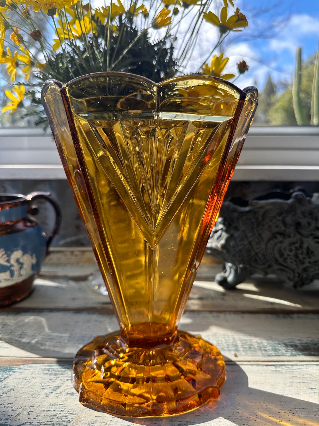 Art Deco Amber Glass Vase Fluted Glass Art Deco Design Circ 1920-30 - Etsy