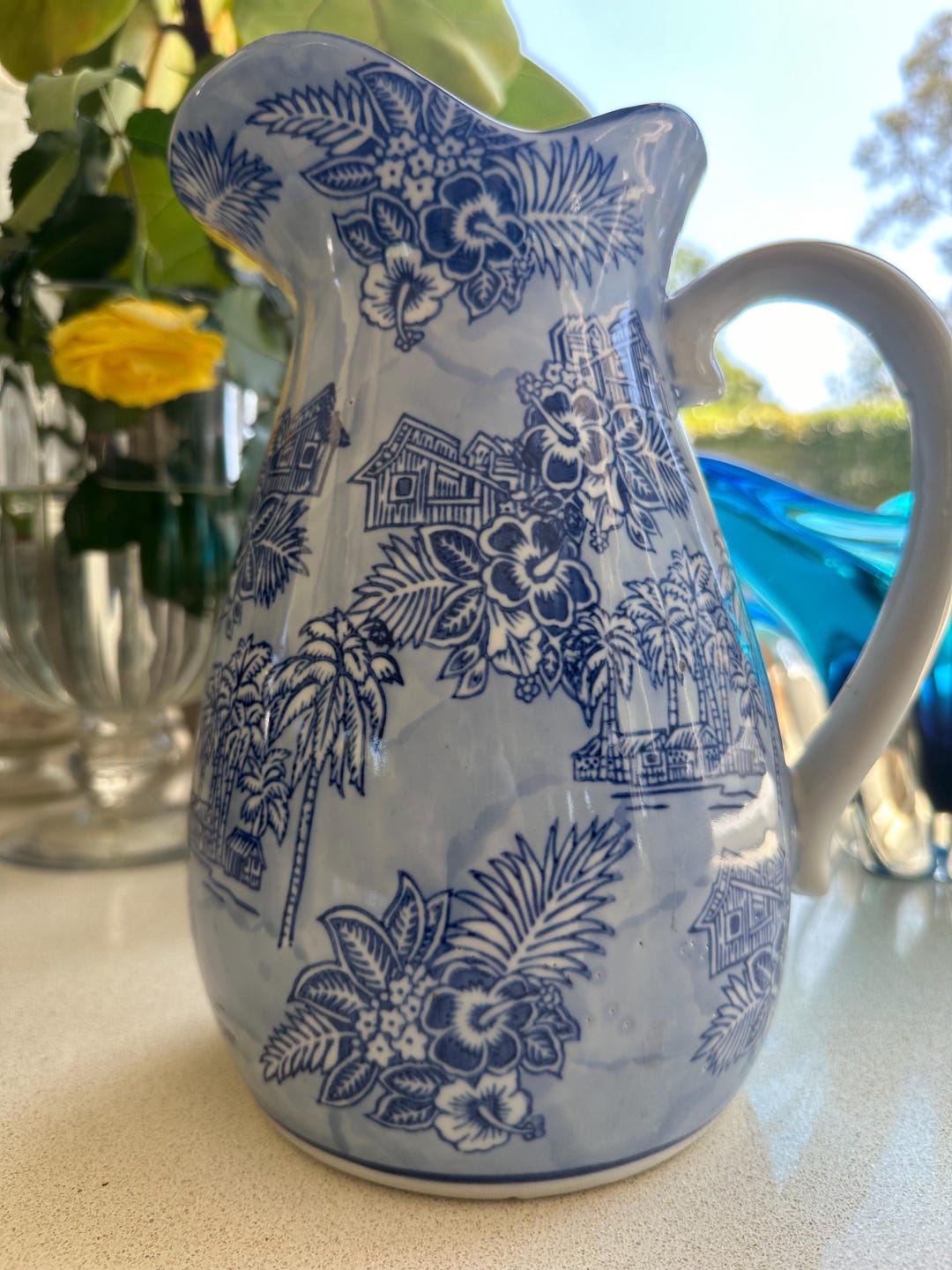 Blue White Chinoiserie Porcelain Hand Painted Water Jug - Etsy