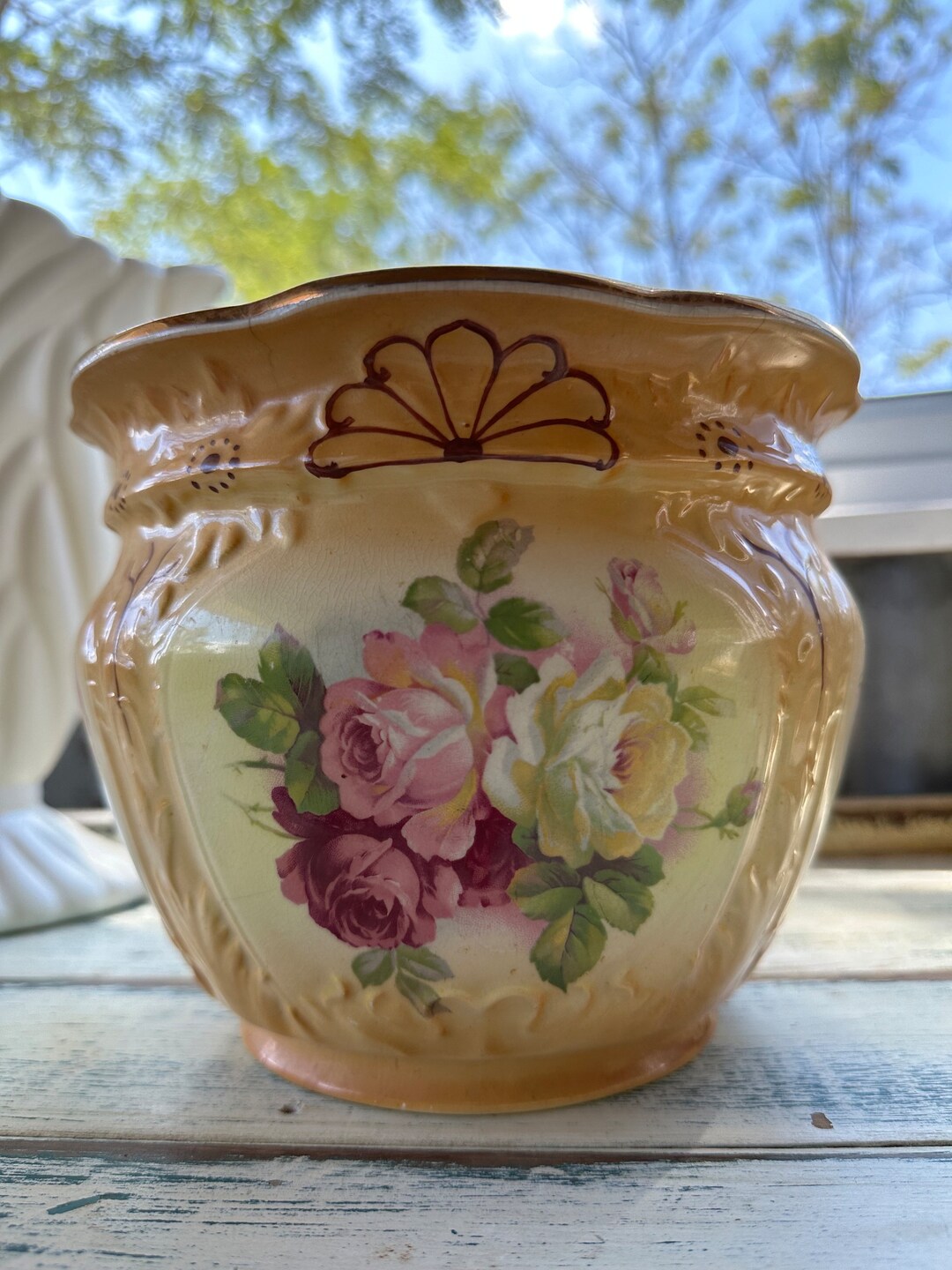 Antique Jardiniere Rose Vase, Ceramic Rose Bowl - Planter Vase - Etsy
