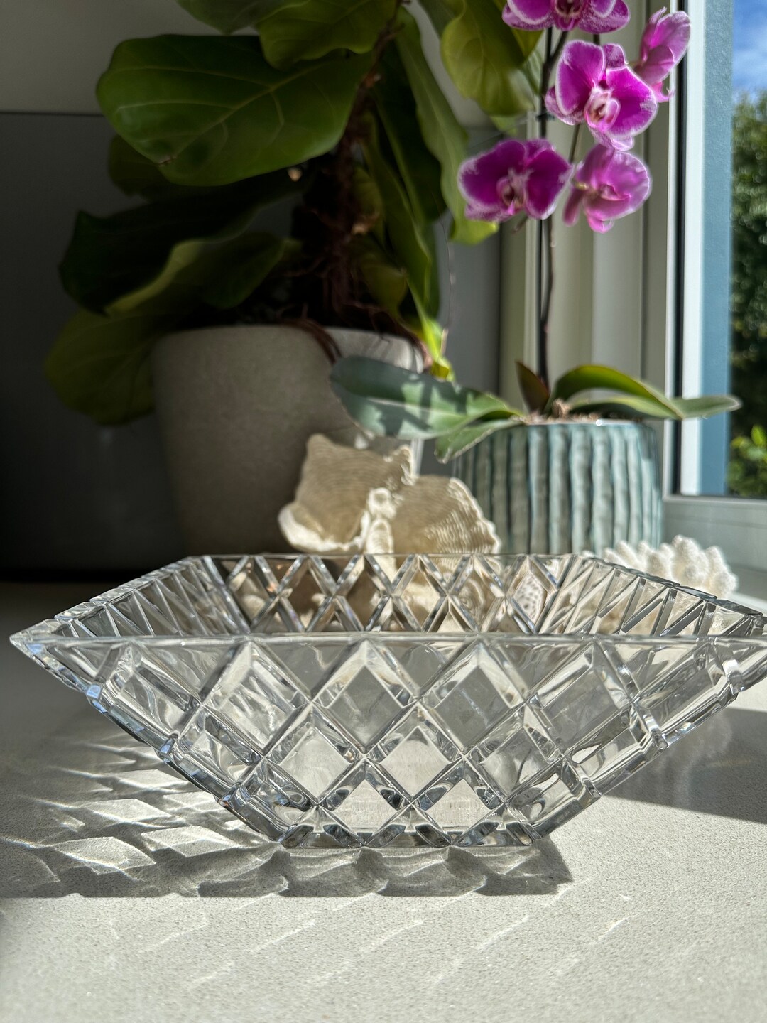 Vintage Square Cut Diamond Pattern Crystal Bowl - Etsy