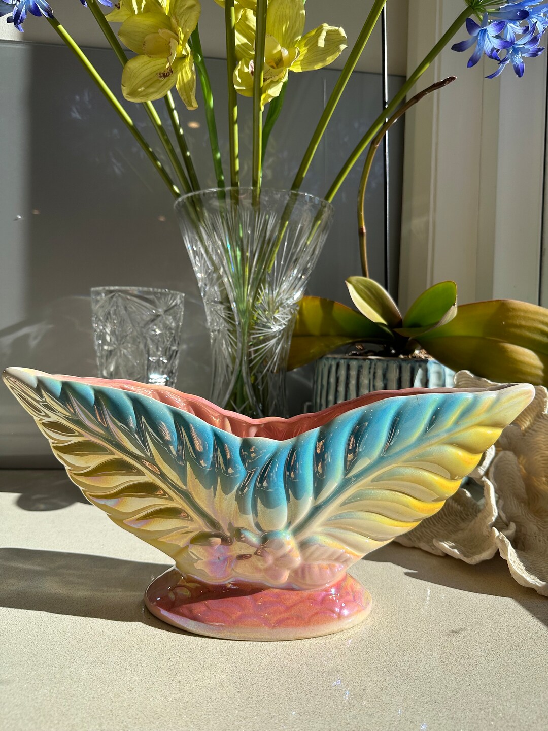 Mingay Vintage Large Wide Lustreware Decorative Vase, Pink, Blue ...