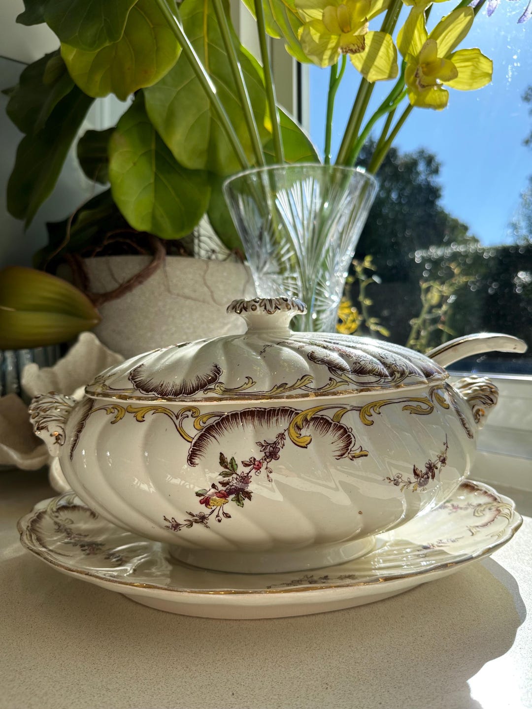 Antique Tureen: Victorian Floral Tableware With Ladle. Original Set - Etsy