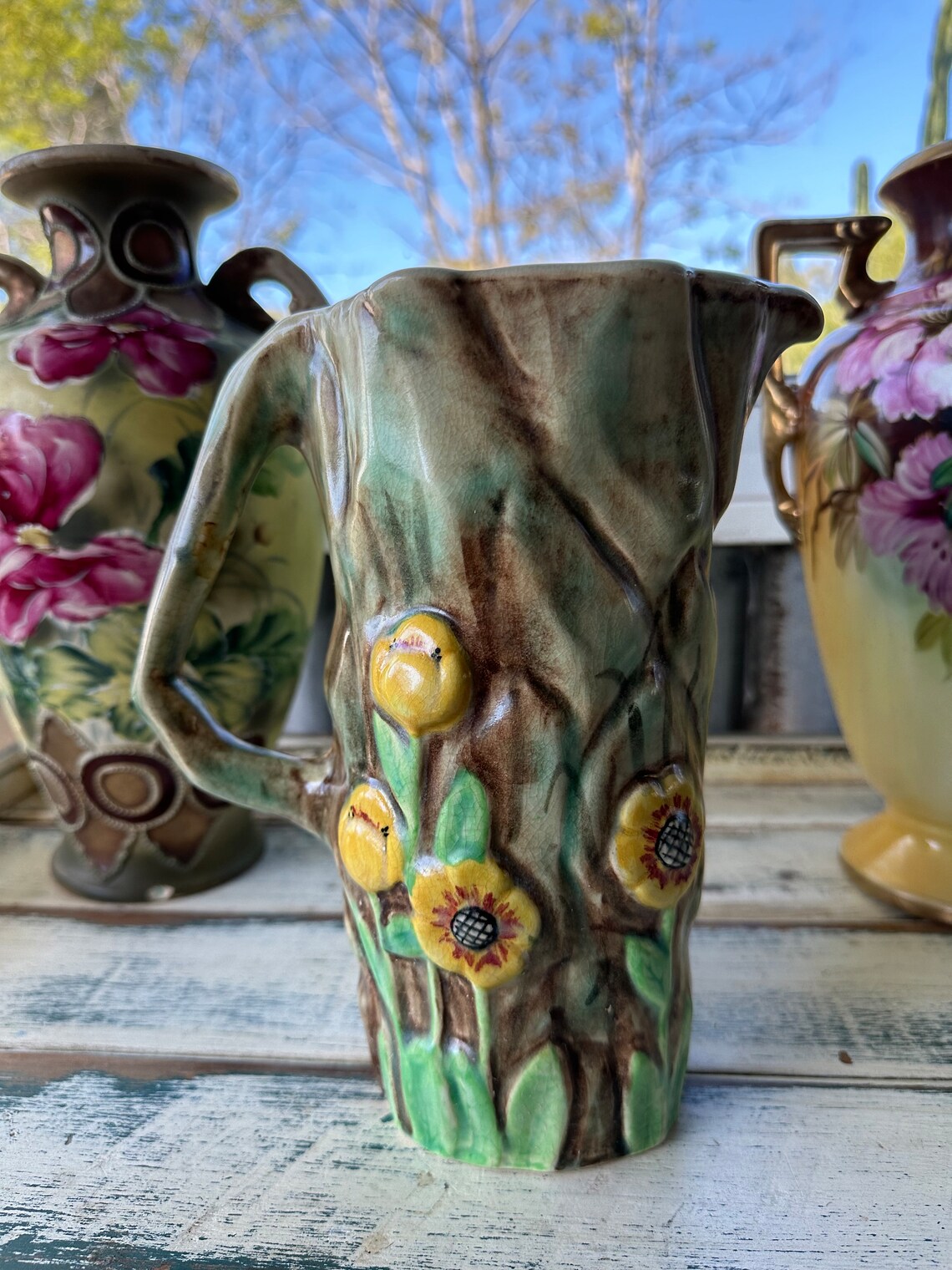 Art Deco Majolica Pitcher / Jug | E. Radford Butterfly Ware, Floral ...