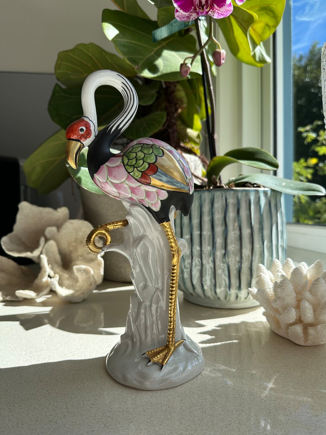 Porcelain Flamingo Bird Figurine Statue - Etsy Australia