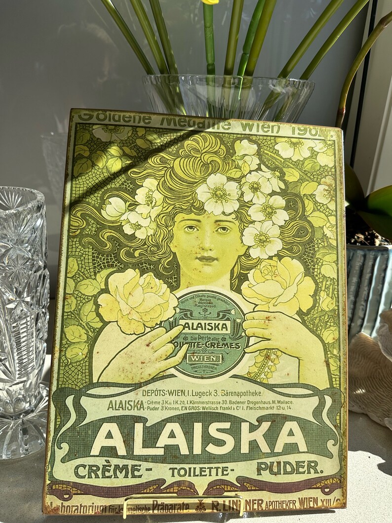 Alphonse Mucha Illustrated Design Lady Vintage Metal Tin Sign, Art ...