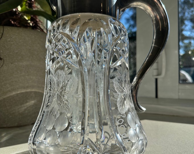 CUT CRYSTAL and Silver Water Decanter - Crystal and Silver Plated Jug ...