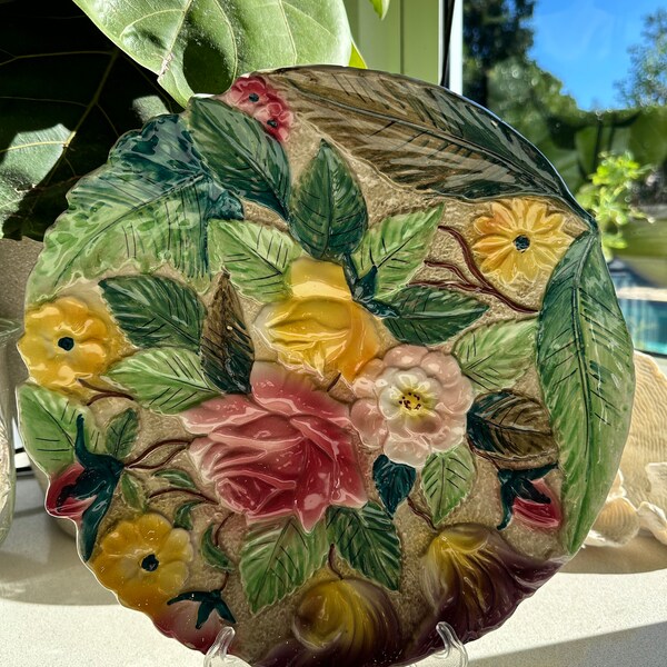 Vintage Majolica Floral Plate - Etsy