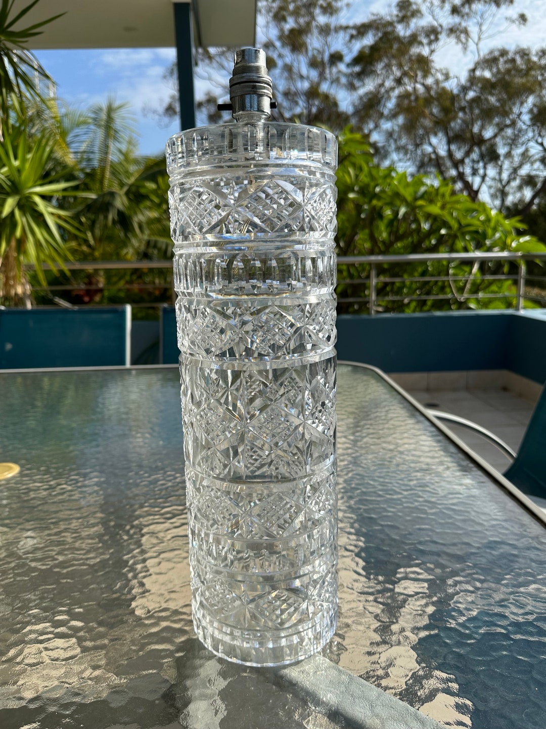 Large Vintage Crystal Light Stand, Lamp Shade Base Only Tall Crystal ...