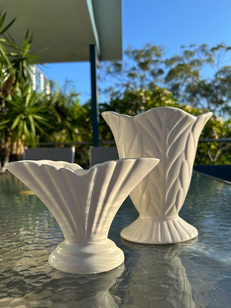 Vintage 1940 Art Deco Vases, Beswick White Glazed Pottery Vases, Set of ...