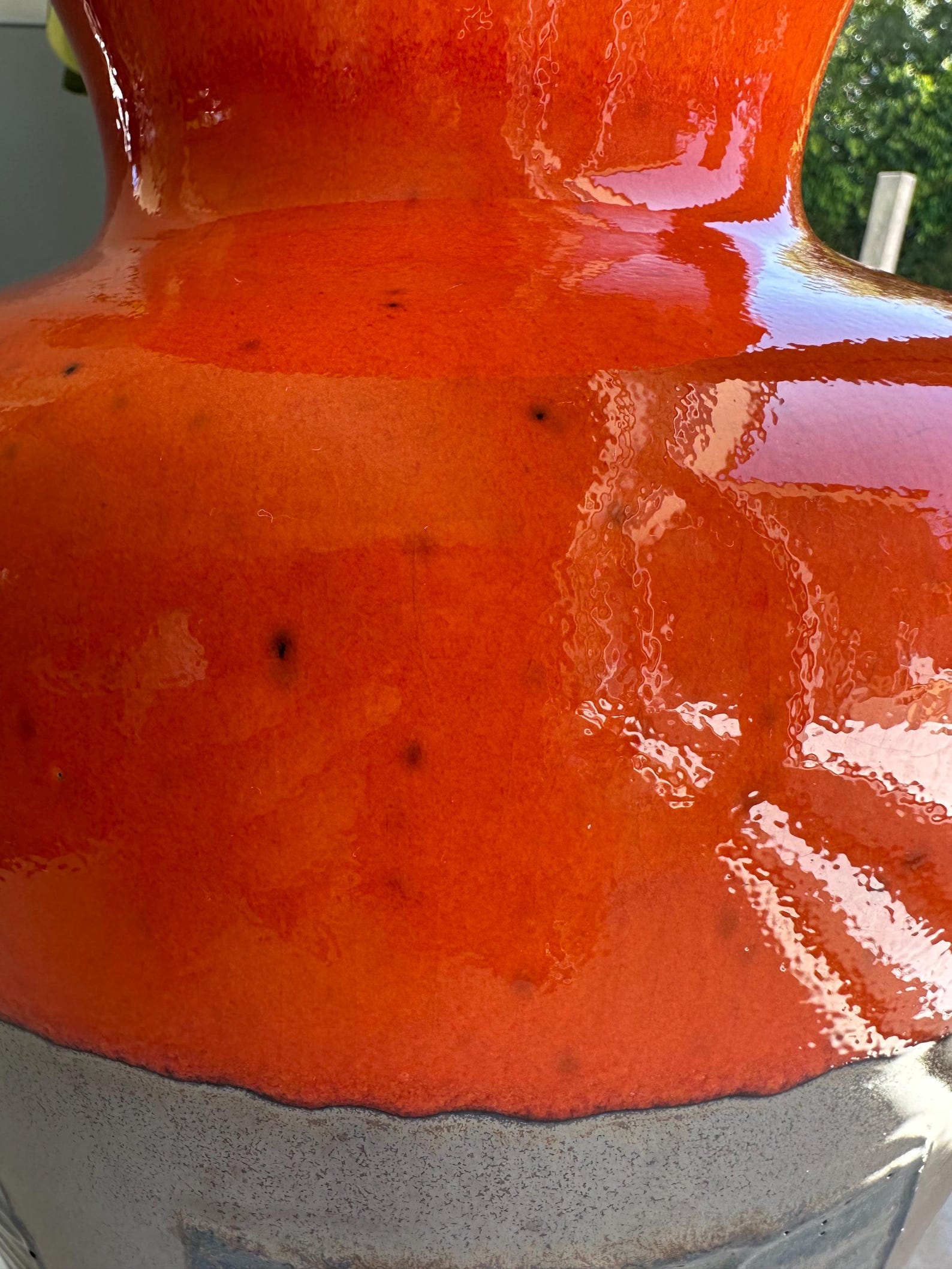 German Barlow Pottery Floor Vase: Large Orange Pottery W Silver Band ...
