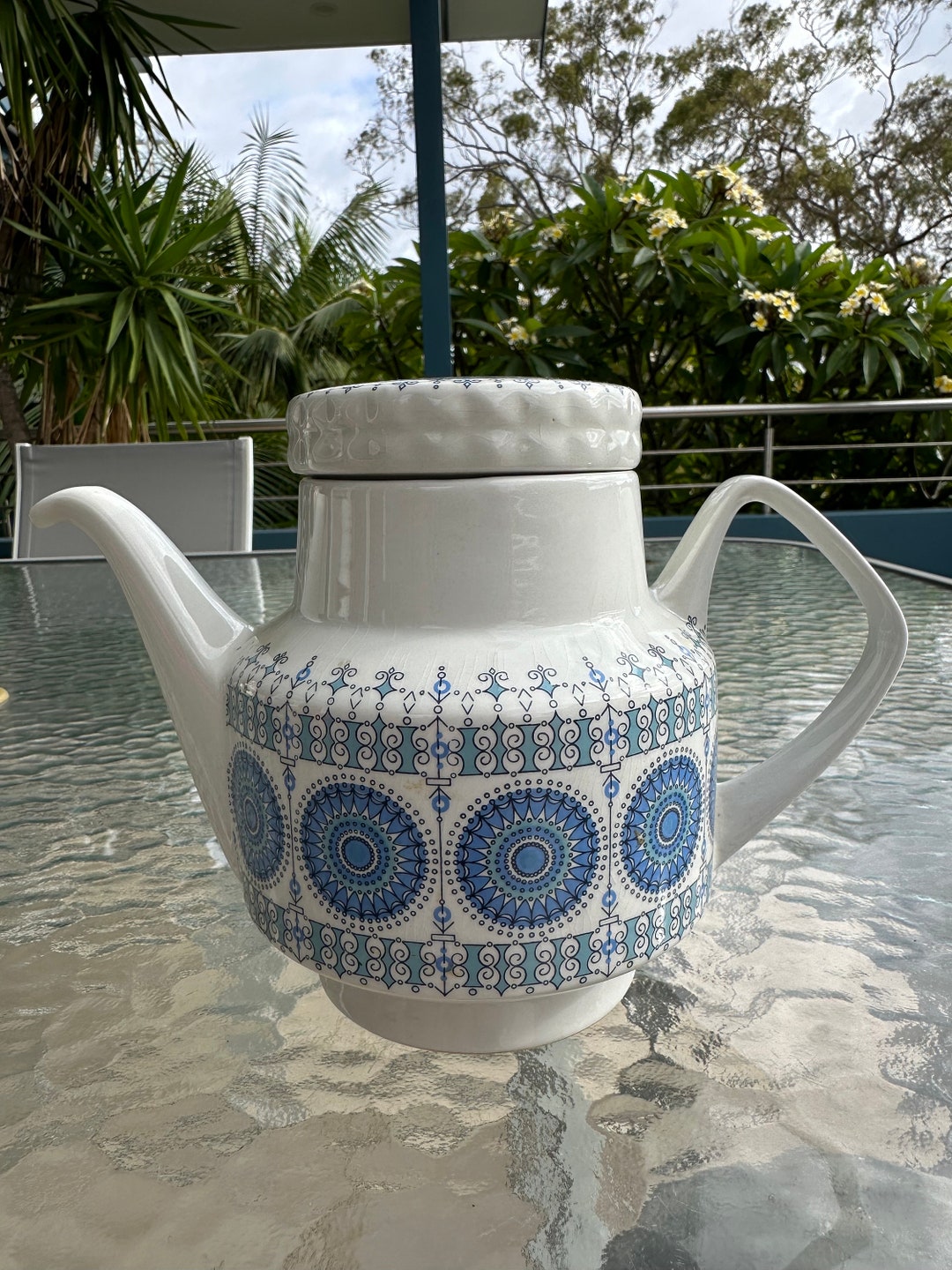 Coffee Pot, Vintage Made in Spain, Pontessa Ironstone, Retro Blue White ...