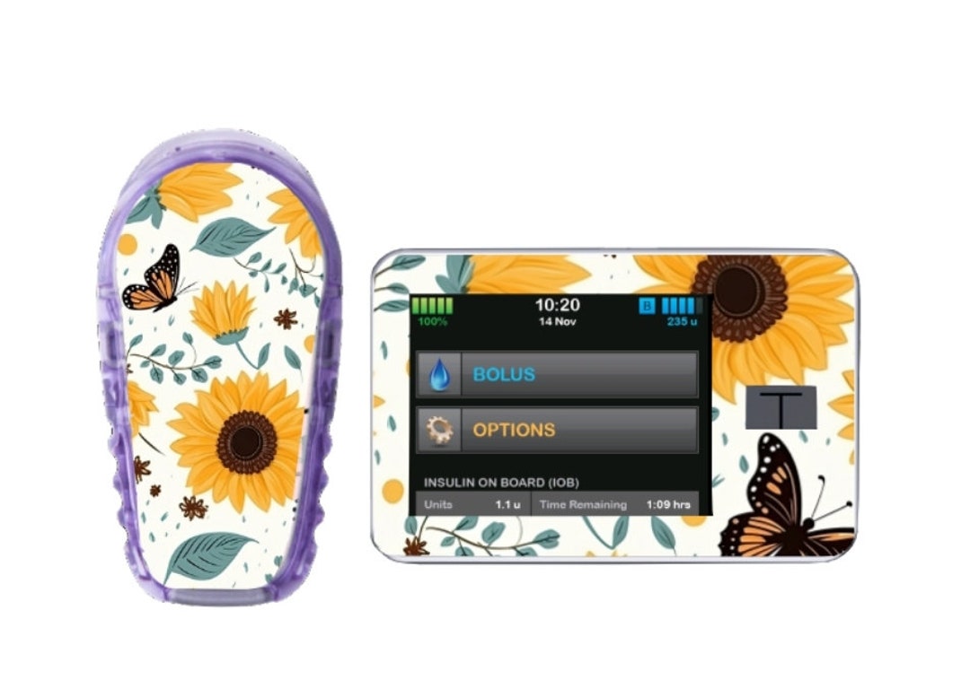 Sunflowers & Butterflies T Slim Pump Cover Stickers | Dexcom G6 ...
