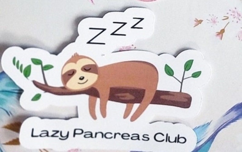 Lazy Pancreas Club Sloth Sticker | Type 1 Diabetes | Type One Diabetic ...