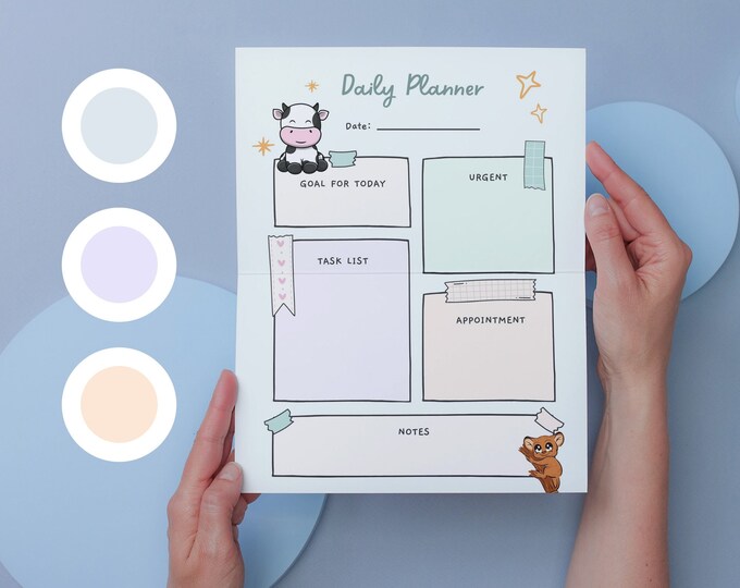 Cute Daily Planner Printable, Animal Colorful Planner, Printable ...