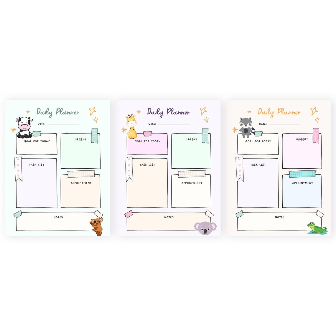 Cute Daily Planner Printable, Animal Colorful Planner, Printable ...