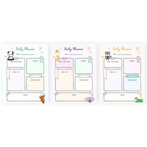 Cute Animal Daily Planner Printable, Colorful, 3 Sets (digital Download ...