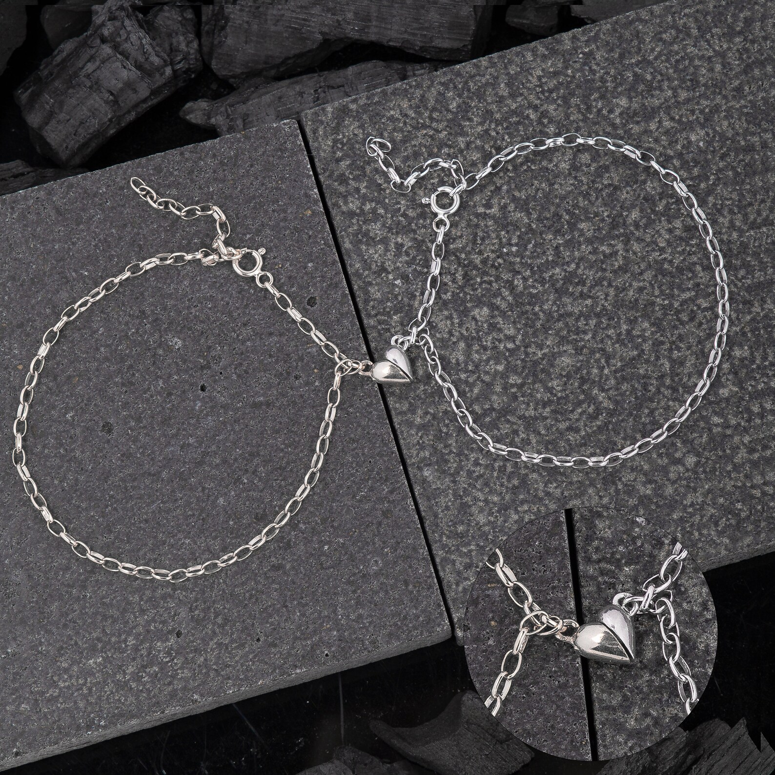 Matching Hearts Magnetic Couples Bracelets for Lovers, Dainty Chain ...