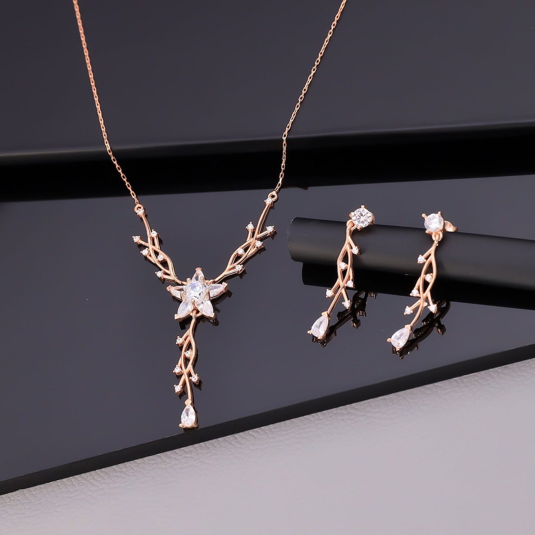 Unique Ivy Lotus Flower Jewelry Set, Handmade Ivy Necklace, Dainty Ivy ...