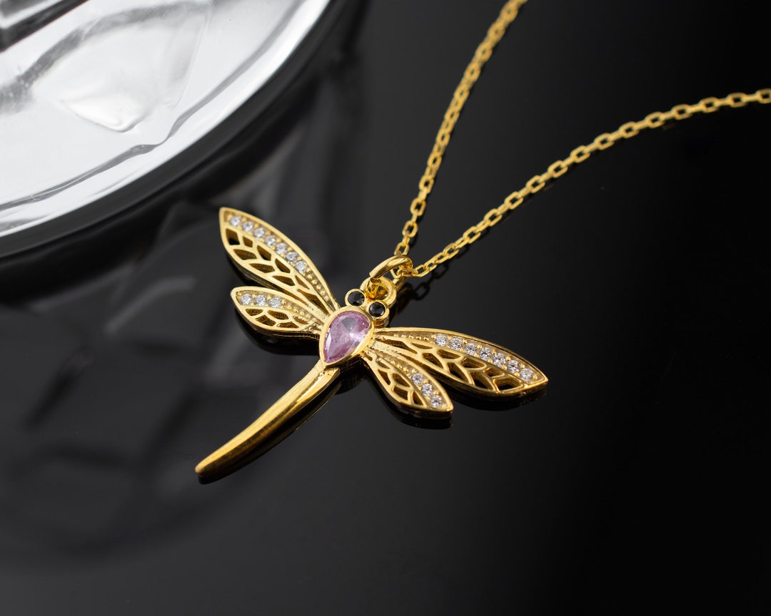 Unique Dragonfly Necklace, Design Dragonfly Pendant, Dainty Animal Necklace, Gift for Her, Gift ...