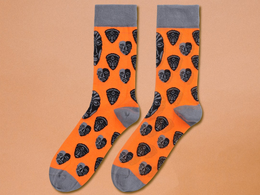 MMANWU African Mask Adinkra Symbol Socks, Bright Color Afro Print Socks ...