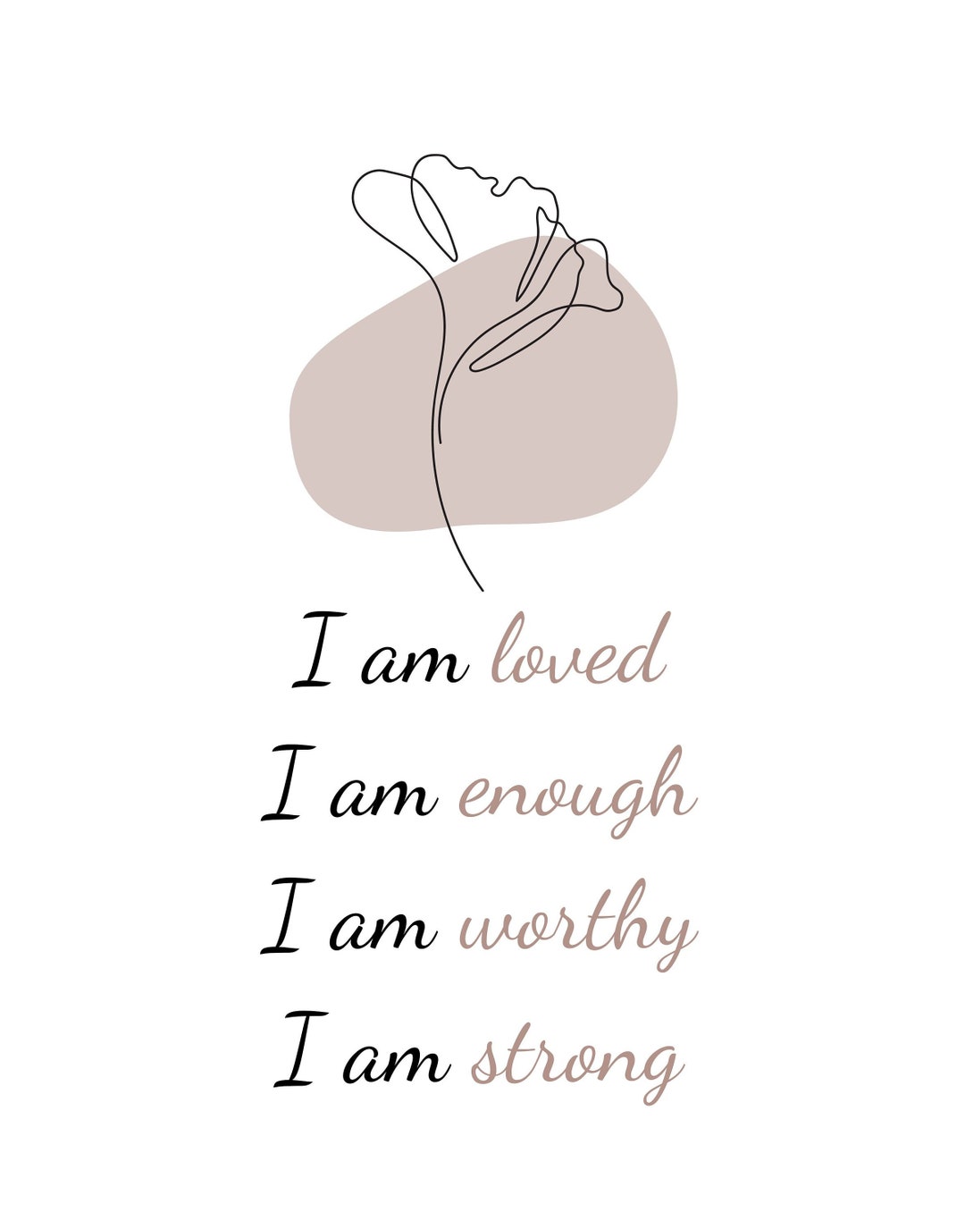 I Am Enough Self Love Portrait Positive Affirmation Printable ...