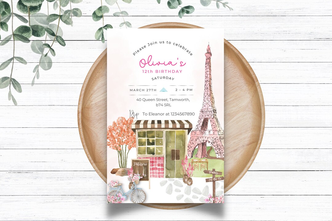 Editable Paris Theme Birthday Invite, Parisian Cafe Invitation, French ...