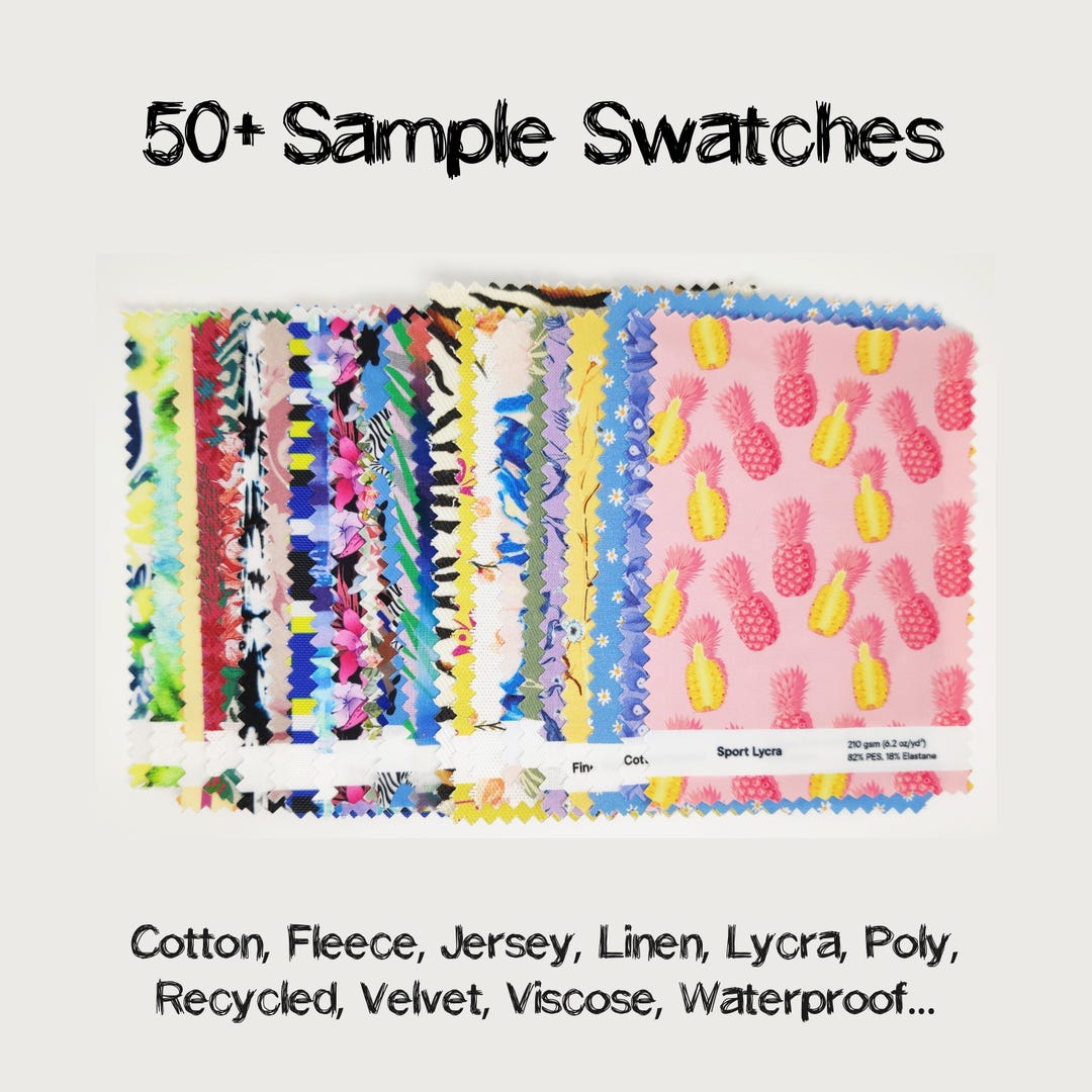 50 Fabric Sample Swatches Textile Variety Pack cotton, Fleece, Jersey ...