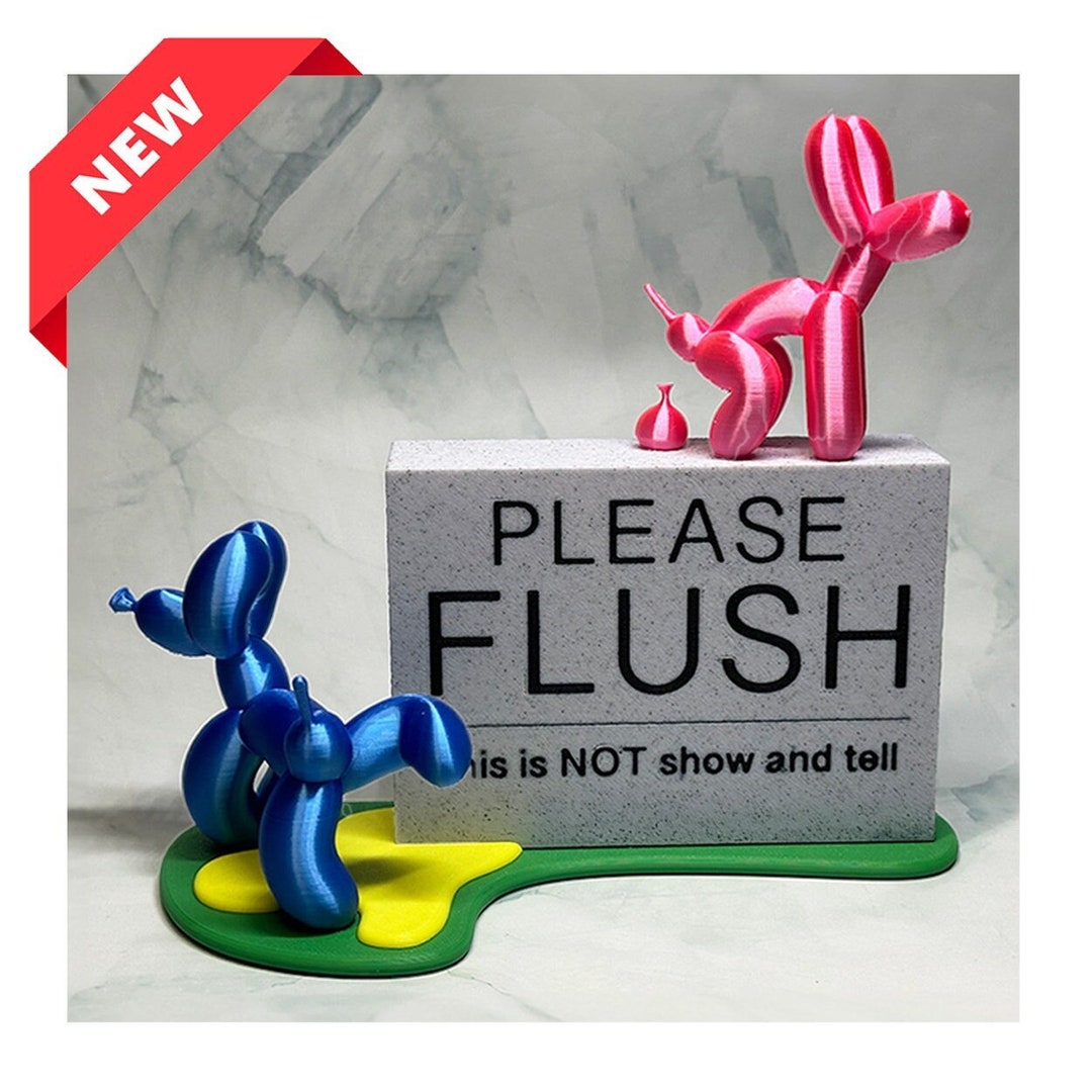 Bathroom Decor Sign "please Flush" | Pooping Balloon Dog | the Perfect ...
