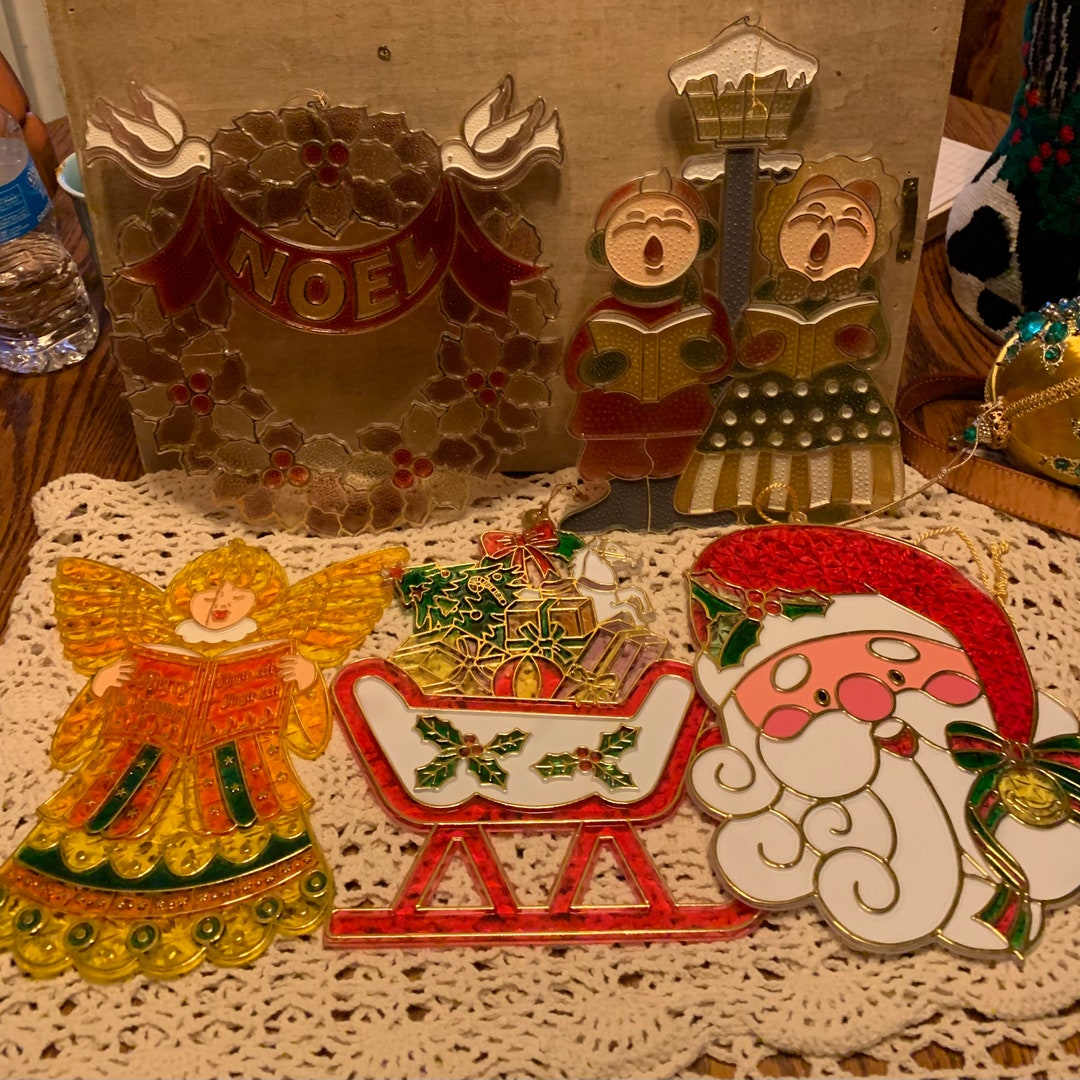 Vintage Set of 5 Christmas Polyresin Window Decor - Etsy