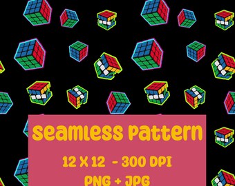 Retro Blue Rubik's Cube, Digital Download, Printable, Repeat Seamless ...