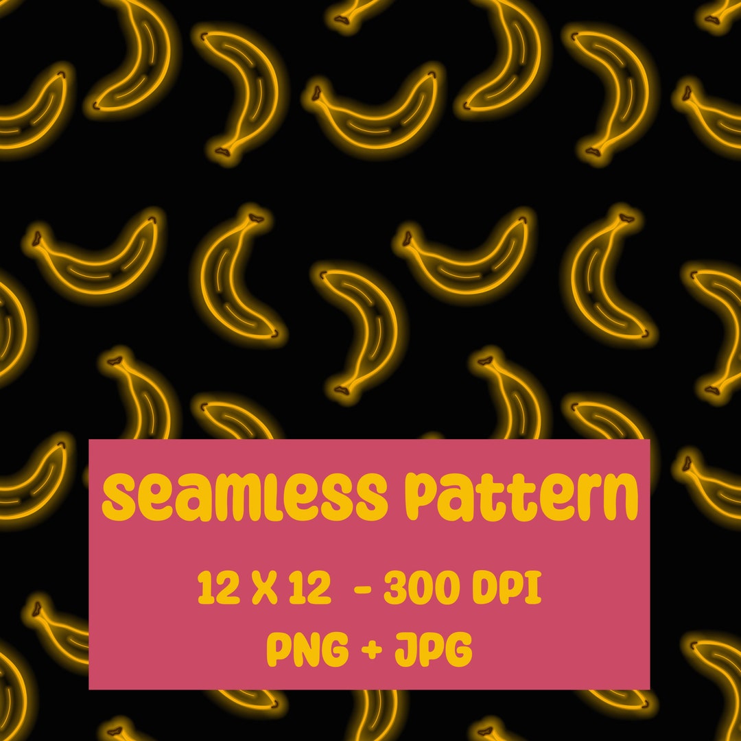 Yellow Neon Bananas, Repeat Seamless Pattern, JPEG, PNG, 300DPI ...