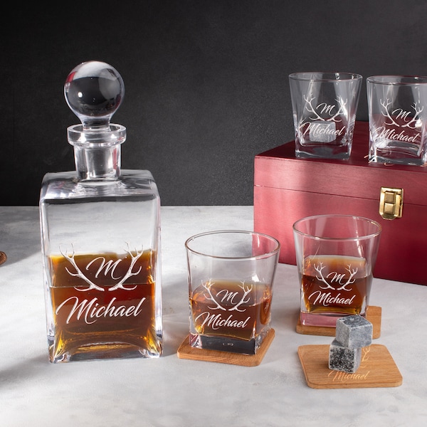 Personalized Decanter Set With Wood Box - Etsy